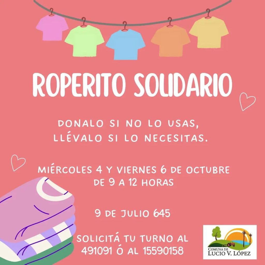 Mañana reabre el roperito solidario en Lucio V. López - Conectad@s 24.7